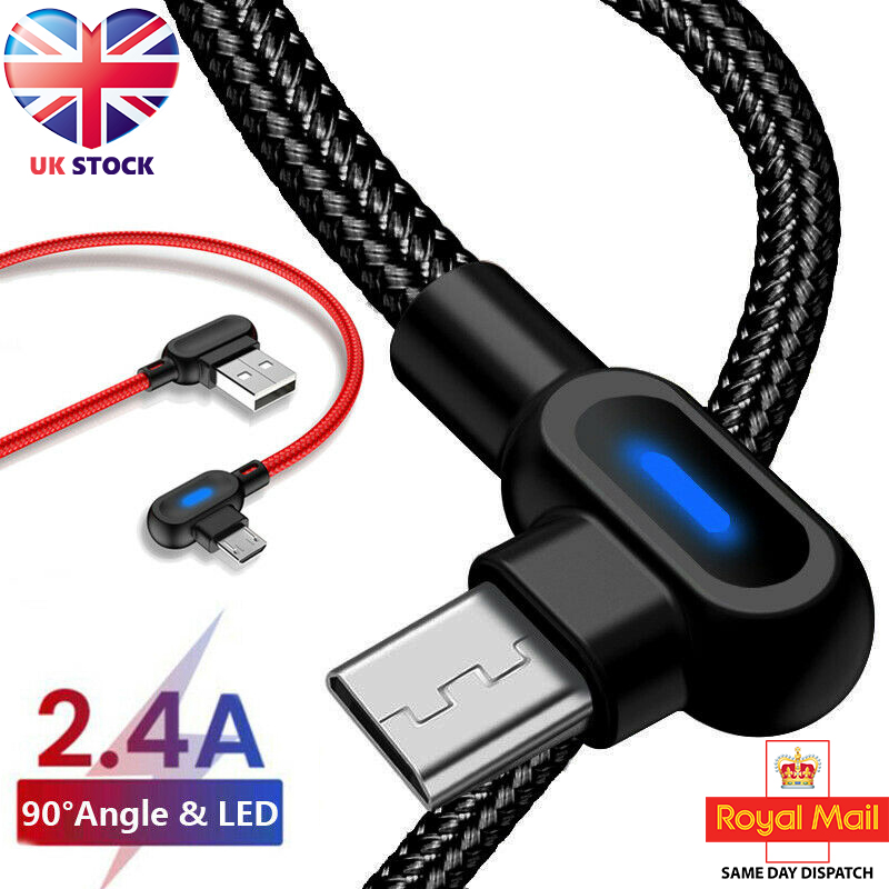 90 Degree LED Right Angle USB Type C Fast Data Sync Charger Cable For ...
